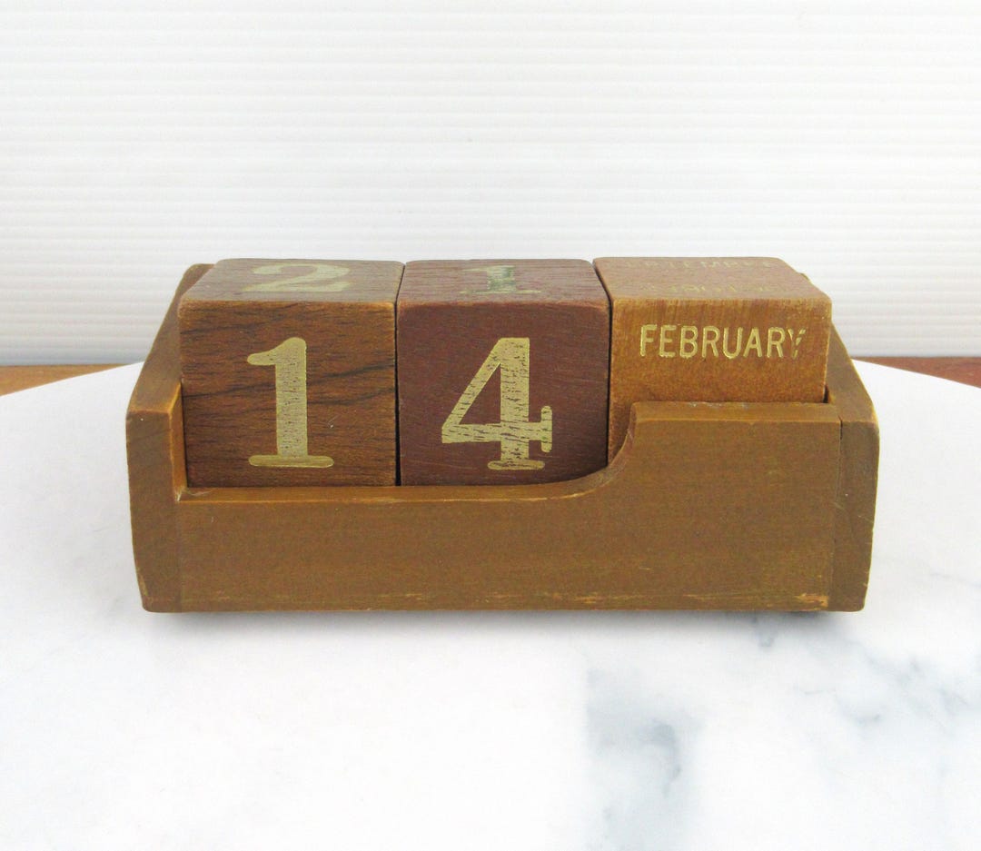Vintage Wooden Perpetual Block Calendar, Vintage Perpetual Desk ...