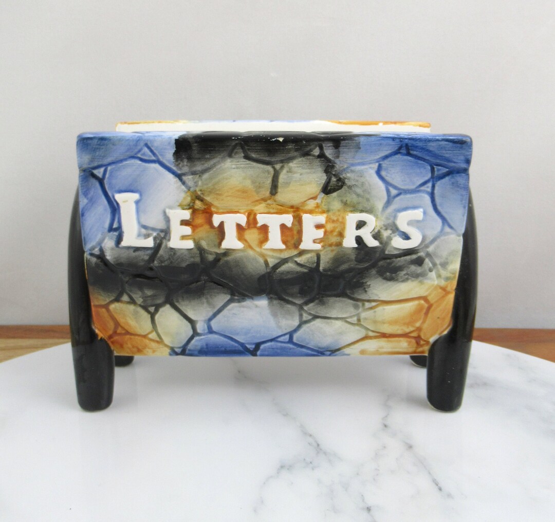 Vintage Ceramic Letter Holder With Rock Wall Look, Retro Atomic Made in ...