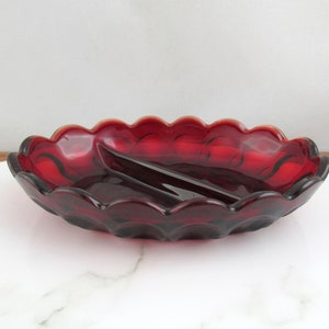 Vintage Anchor Hocking Ruby Red Oval Divided Relish Dish Dish ...