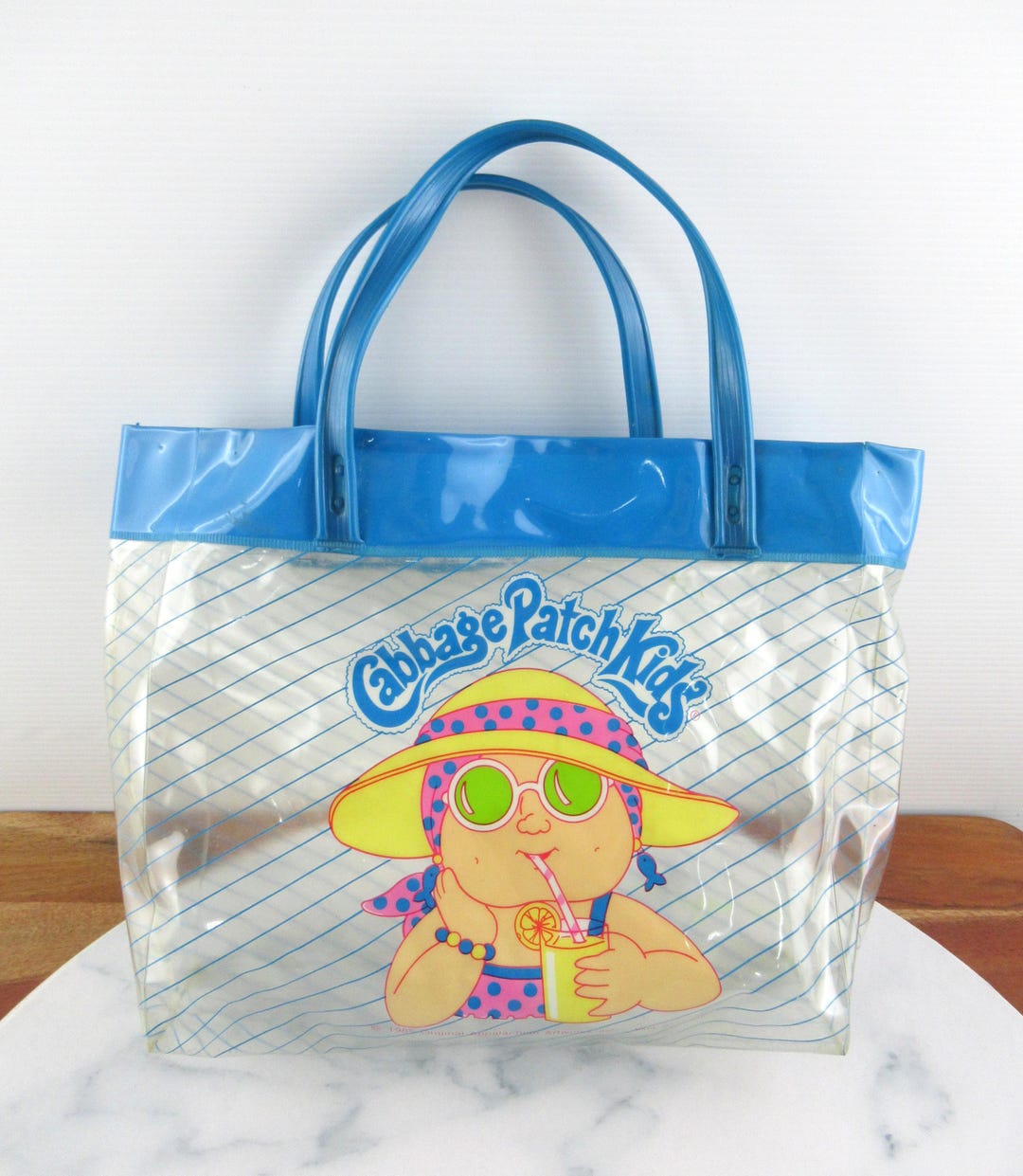 Vintage 1985 Cabbage Patch Kids Clear Vinyl Tote Bag With Blue Trim ...