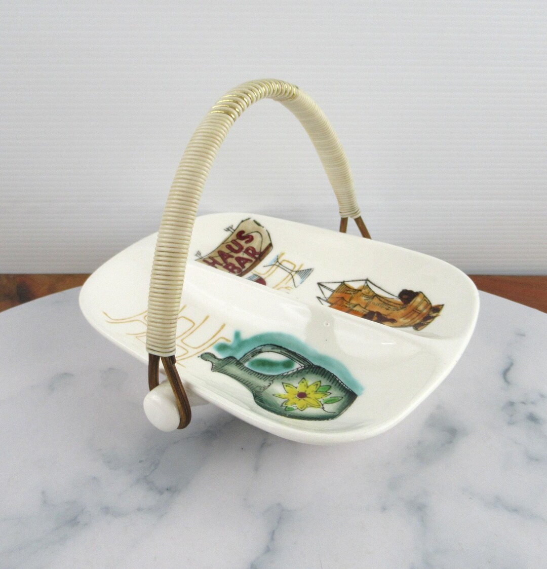 Vintage Ceramic Divided Snack Serving Dish Plate With Handle, Grizelle ...