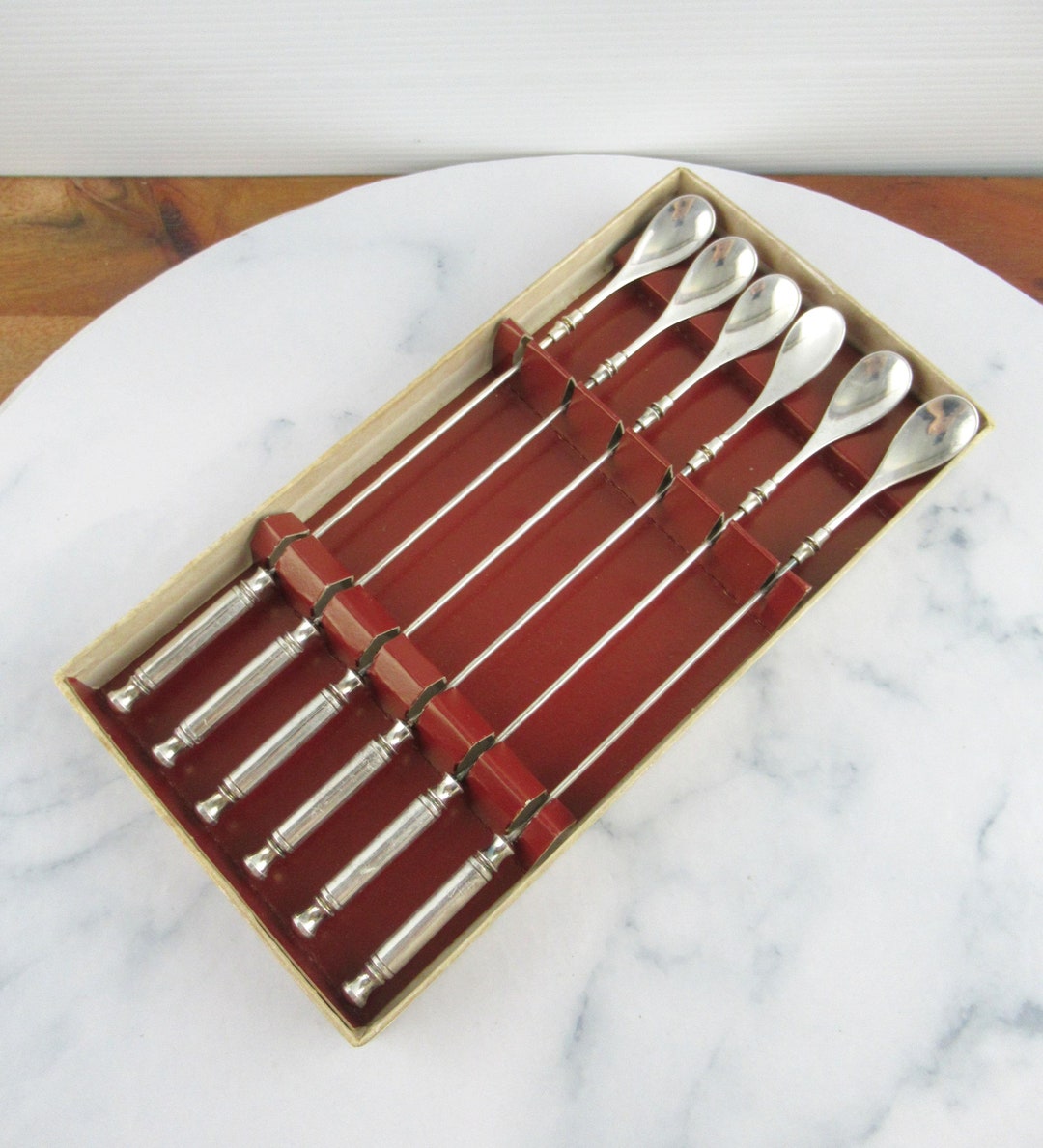 Vintage Set of 6 Silver Plated Long Handled Dessert Spoons, Flatware ...