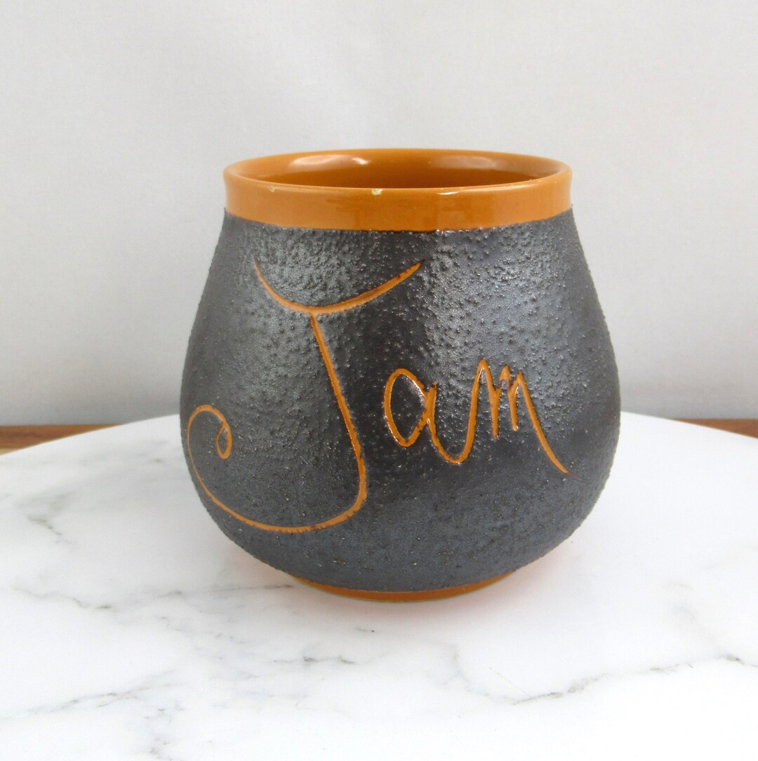 Vintage Hanstan Pottery Jam Pot, Australian Pottery, Retro Orange ...
