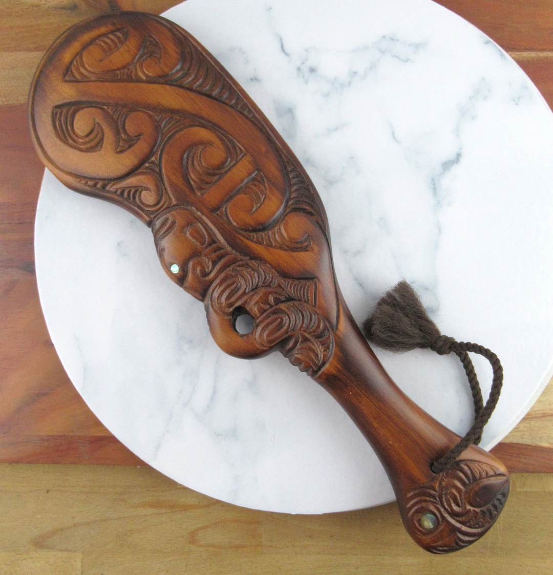 Large Vintage Hand Carved Wooden New Zealand Maori Patu Ceremonial Club ...