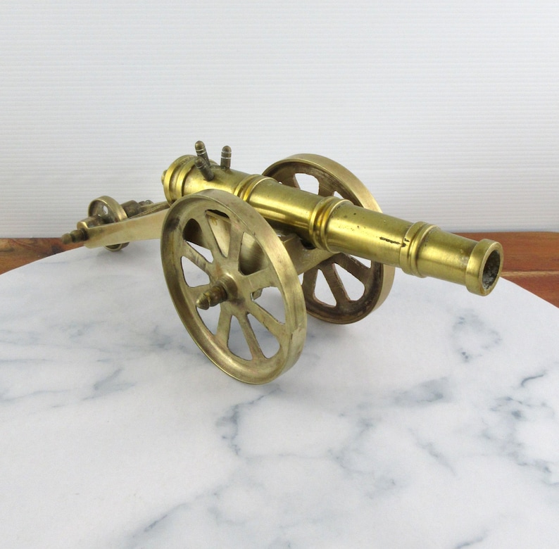 Vintage Brass Cannon Figure, Model of a Cannon, Mid Century Shelf Decor ...