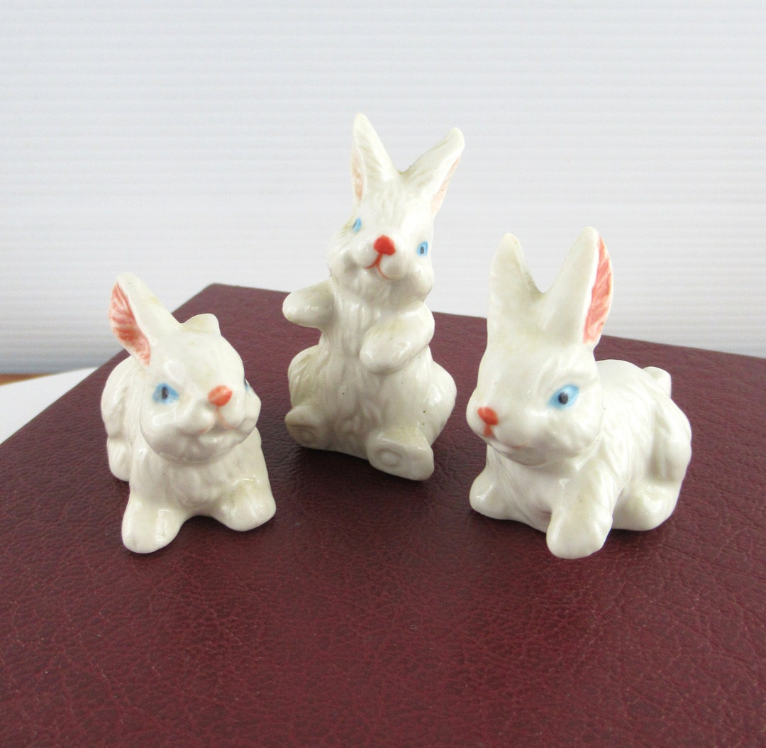 Vintage Collection of Ceramic White Bunny Rabbit Figurines, Cute Mini ...