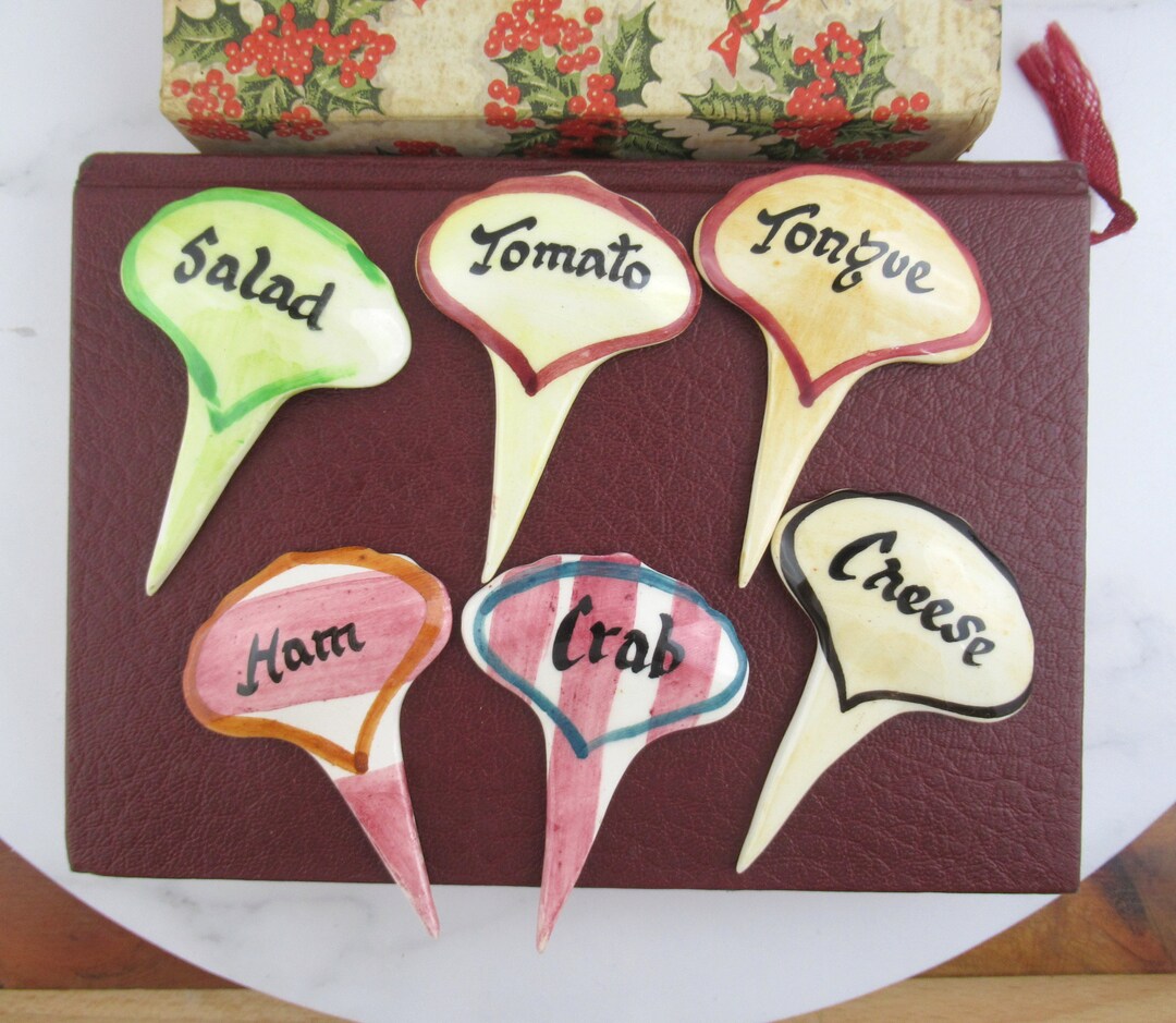 Vintage Toni Raymond Pottery Hand-painted Ceramic Sandwich Markers, Set ...