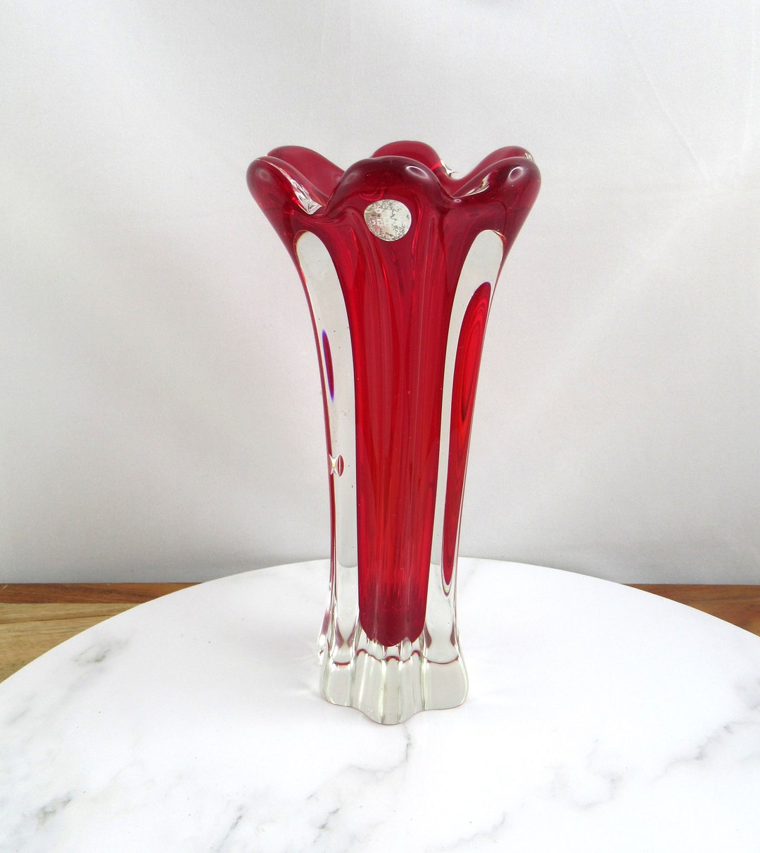 Stunning Vintage Heavy Red Glass Finger Vase, Sun Glass Japan, Mid ...