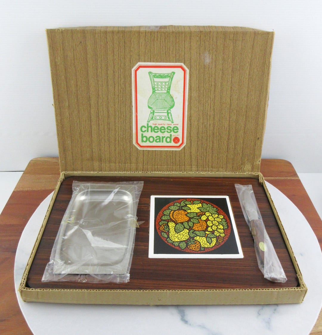 Vintage Retro Mid-century Wooden Cheese Board With Ceramic Tile in ...