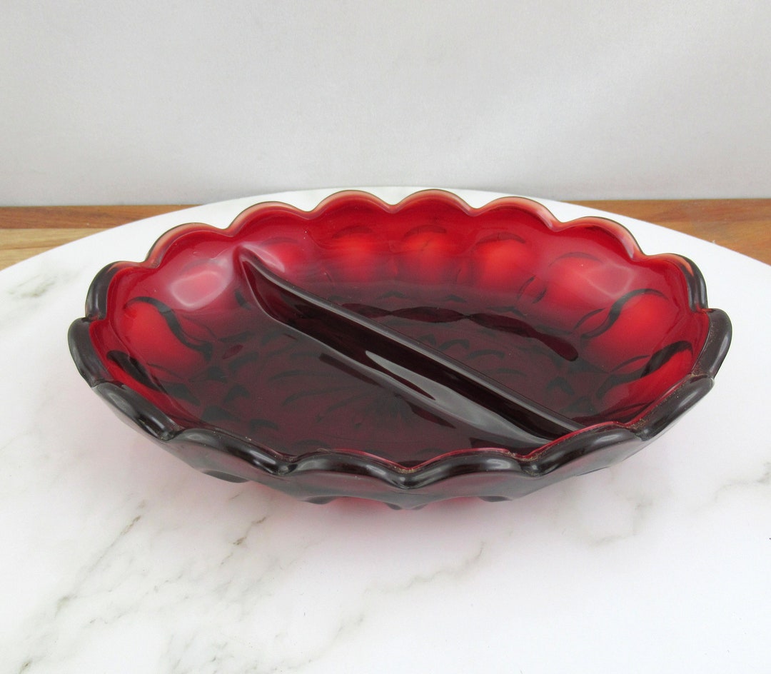 Vintage Anchor Hocking Ruby Red Oval Divided Relish Dish Dish ...