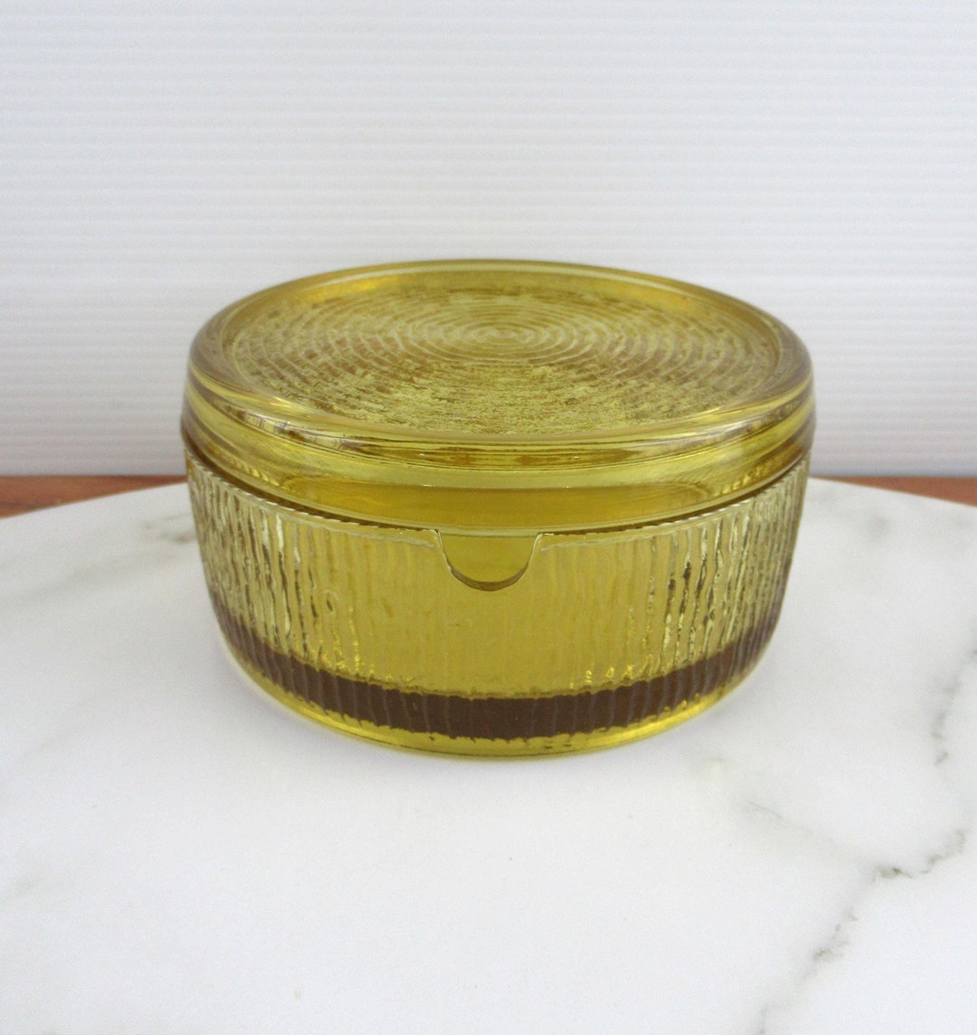 Vintage Mid Century Amber Bark Texture Glass Lidded Sugar or Jam Pot ...
