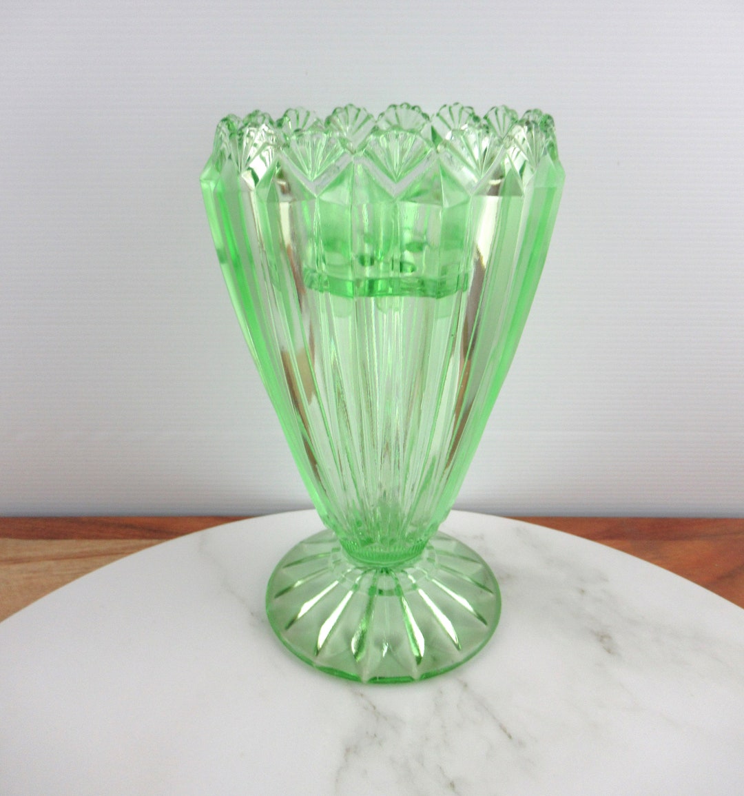 Large Vintage Crown Crystal Australia Art Deco Green Depression Glass ...