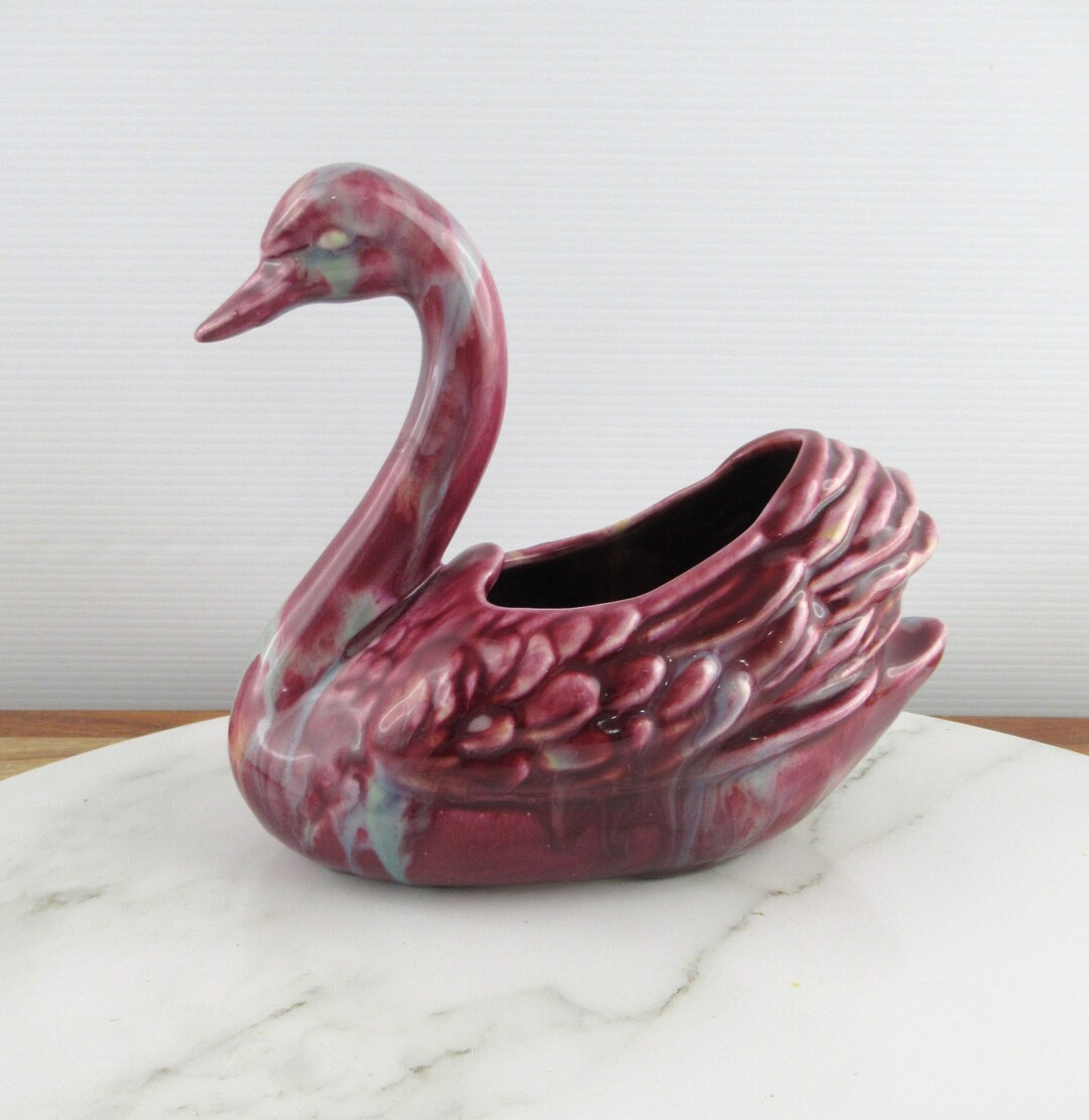 Vintage MCP Sydney Pottery Maroon Swan Vase or Planter, Australian ...