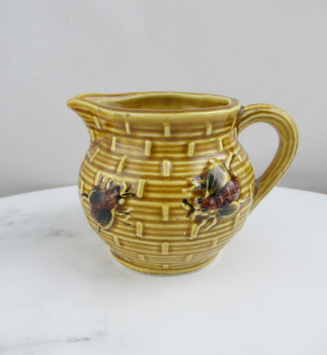 Vintage Ceramic Honey or Syrup Jug With Cute Kitsch Bees, Miniature ...