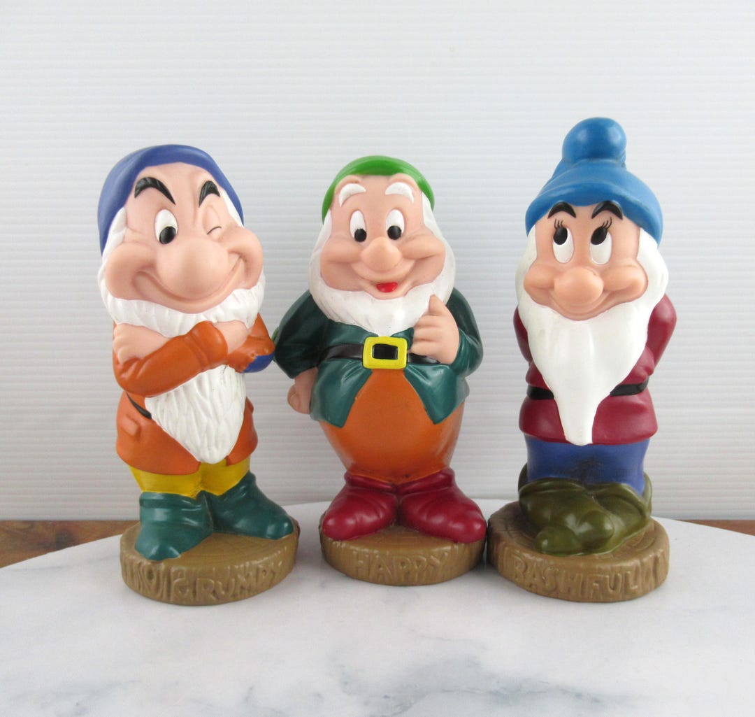 3 X Vintage Disney's Snow White & the Seven Dwarfs Rubber Toys, Happy ...