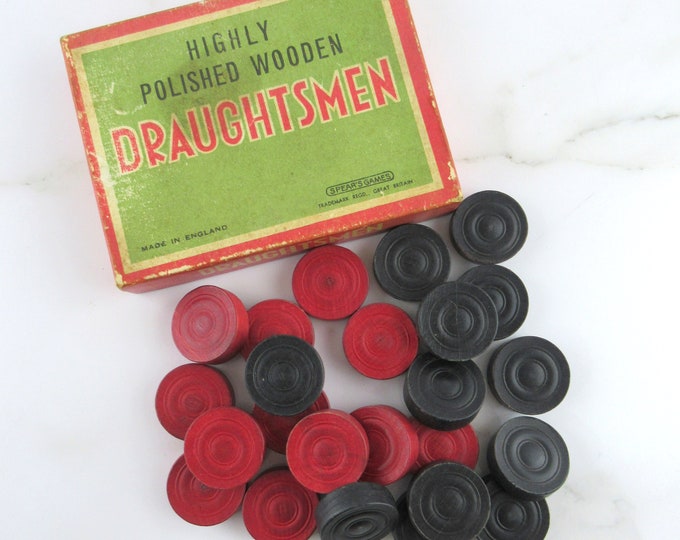 Vintage Wooden Checkers / Draughts Draughtsmen Pieces, Spears Made in ...