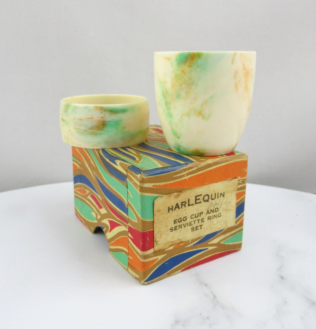 Vintage Australian Harlequin Plastic Egg Cup & Serviette Napkin Ring ...