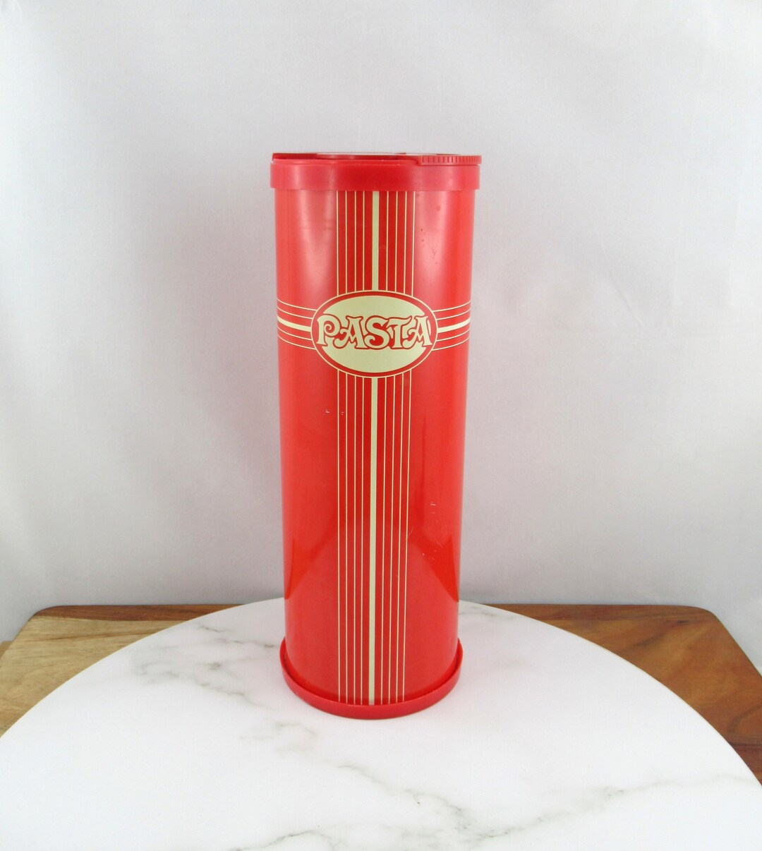 Vintage Red Metal Pasta Storage Tin With Portion Measuring Lid, Retro ...