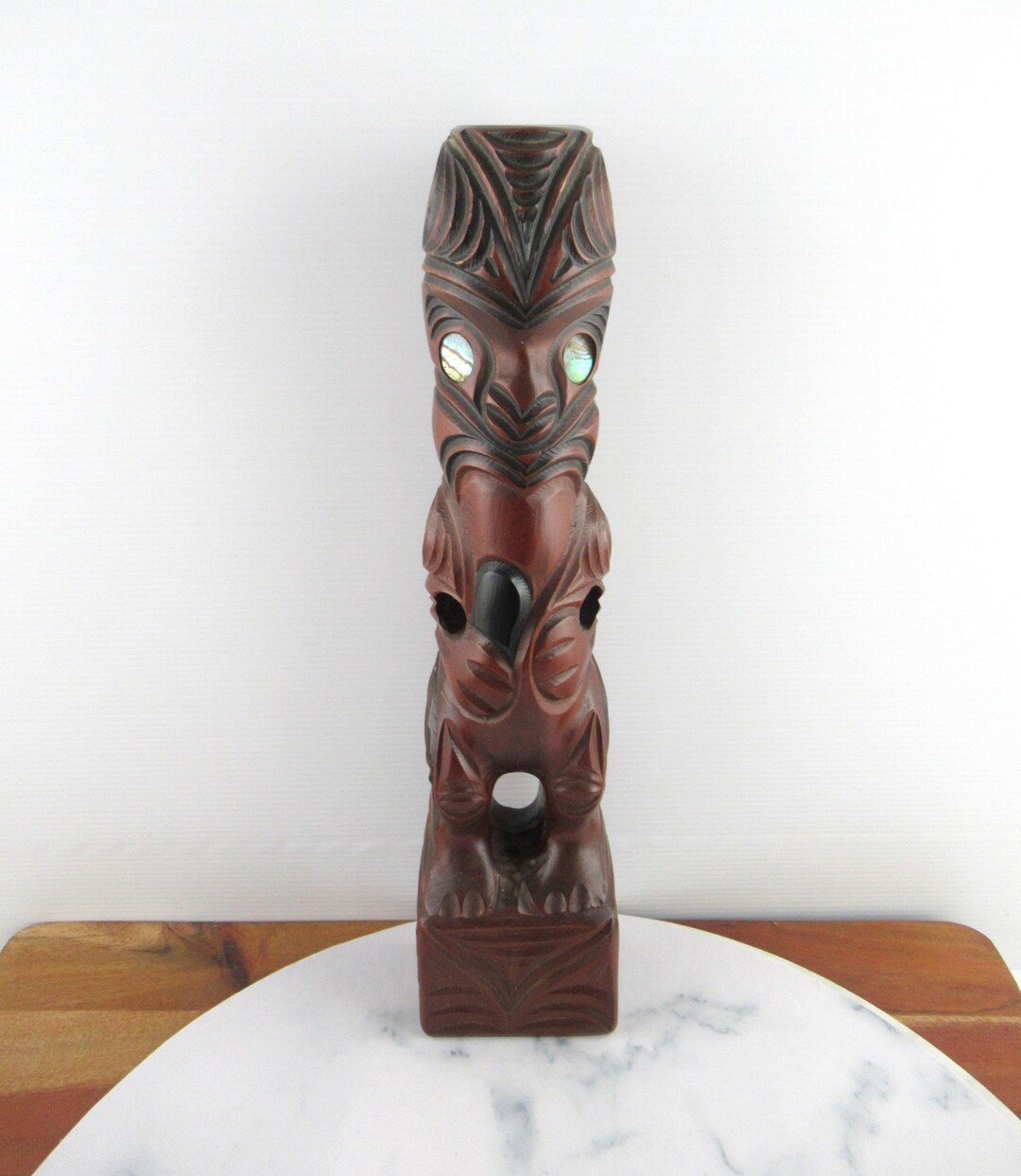 Large Vintage New Zealand Wooden Tiki Figure With Paua Shell Eyes, Hand ...