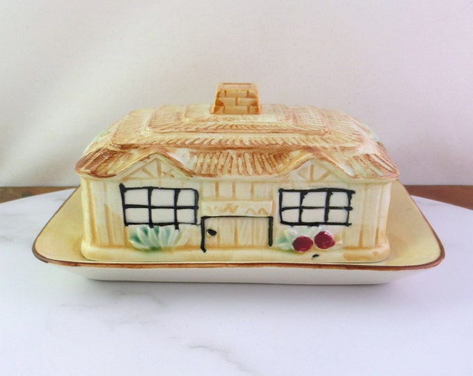 Vintage Ceramic Cottage House Butter Dish, Made in Japan, Butter Keeper ...
