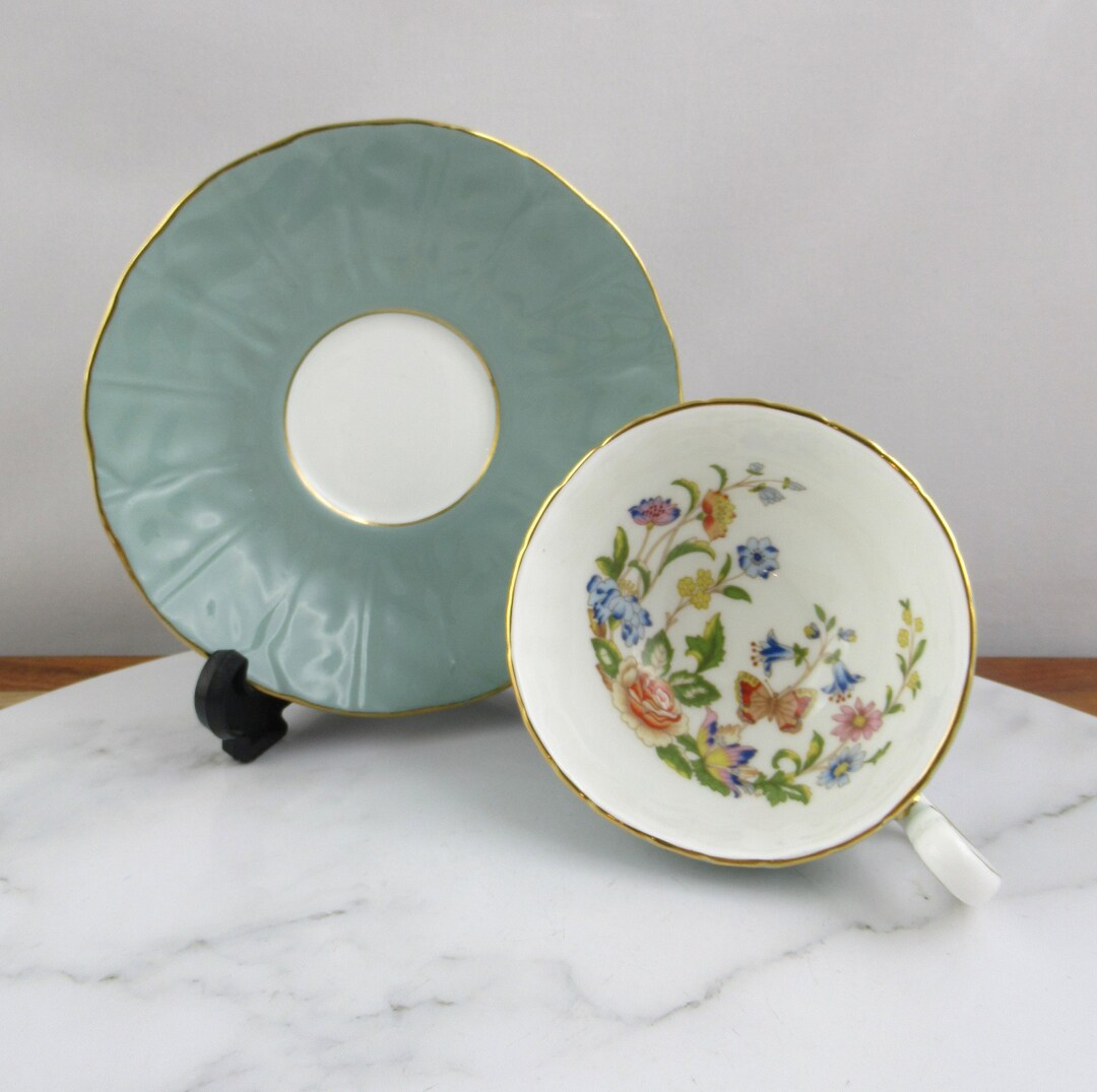 Vintage Aynsley Cottage Garden Turquoise Tea Cup & Saucer Set - Etsy