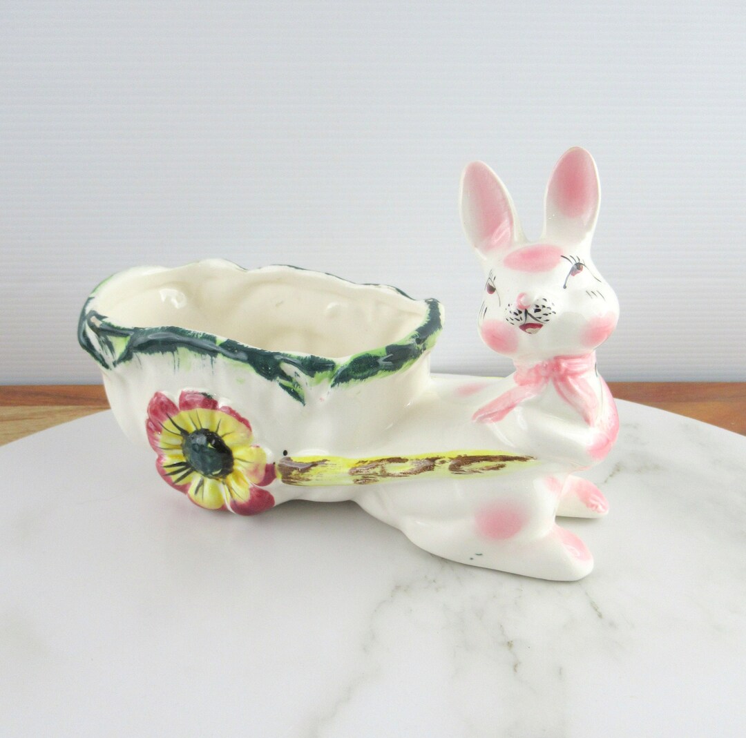 Vintage Ceramic Rabbit Trinket Dish or Planter, Cute Easter Bunny ...