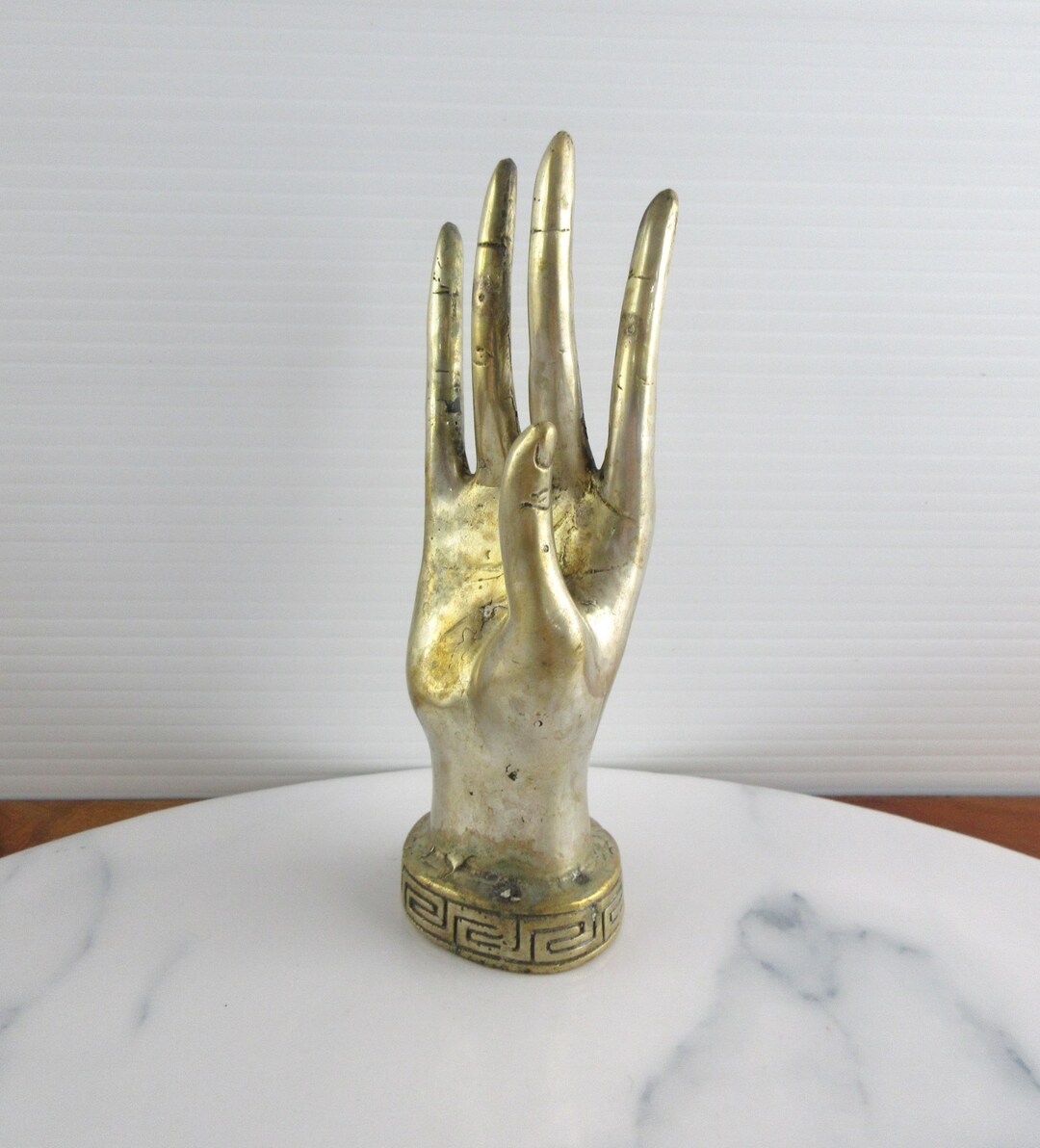 Brass Metal Hand Shaped Ring Holder, Model of a Hand, Timber Hand Decor ...