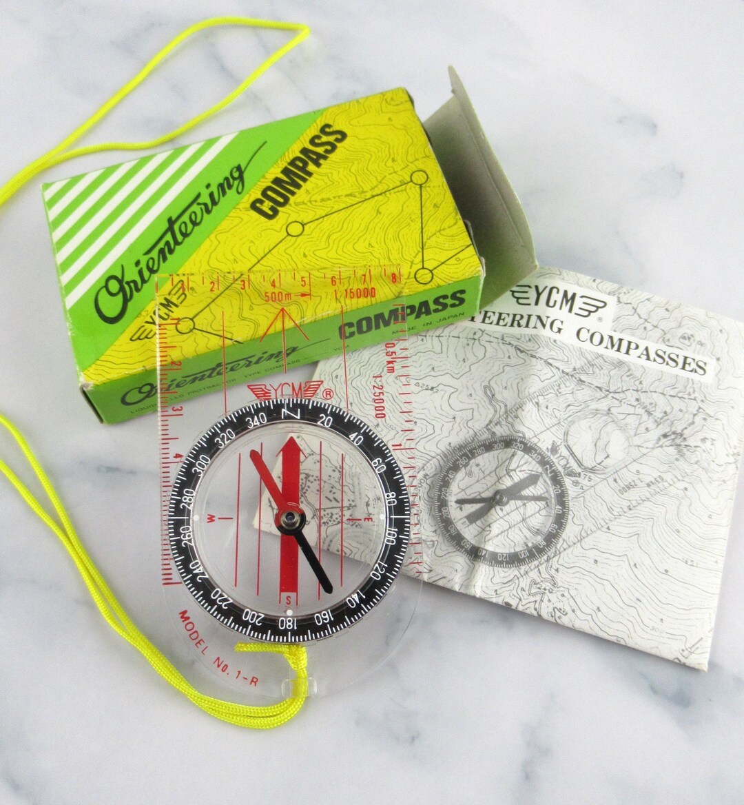 Vintage YCM Japan Orienteering Compass OL-1R, Liquid Filled Protractor ...