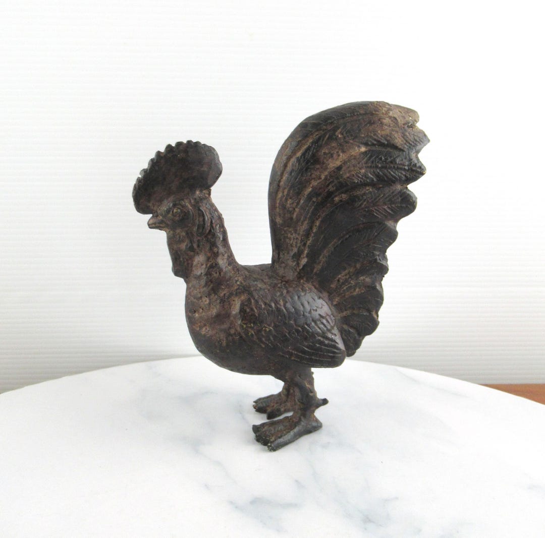 Vintage Heavy Metal Rooster Figurine, Rustic Country Cottage Kitchen ...