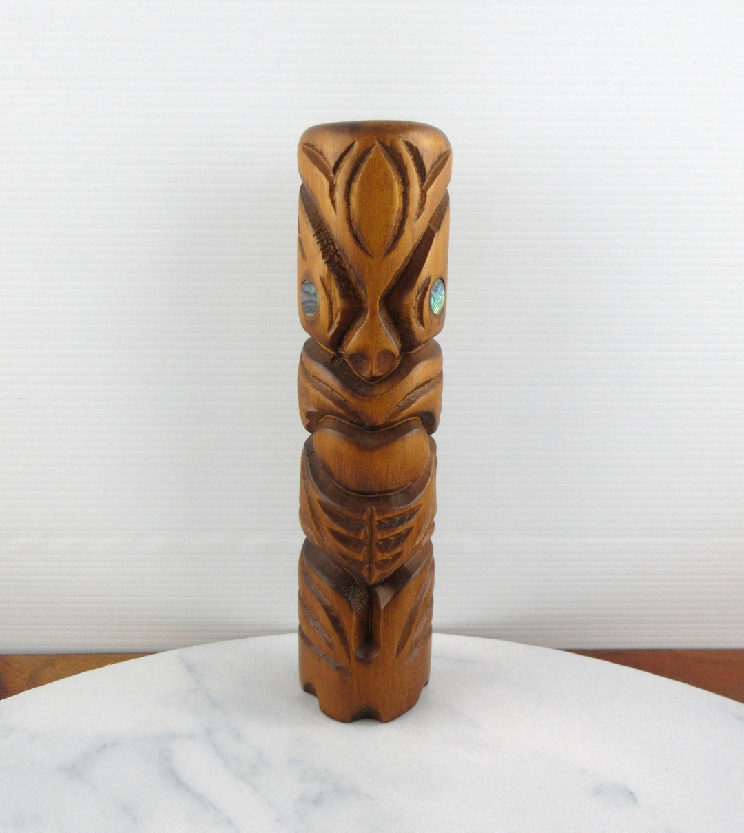 Vintage New Zealand Wooden Tiki Figure With Paua Shell Eyes, Māori Hand ...