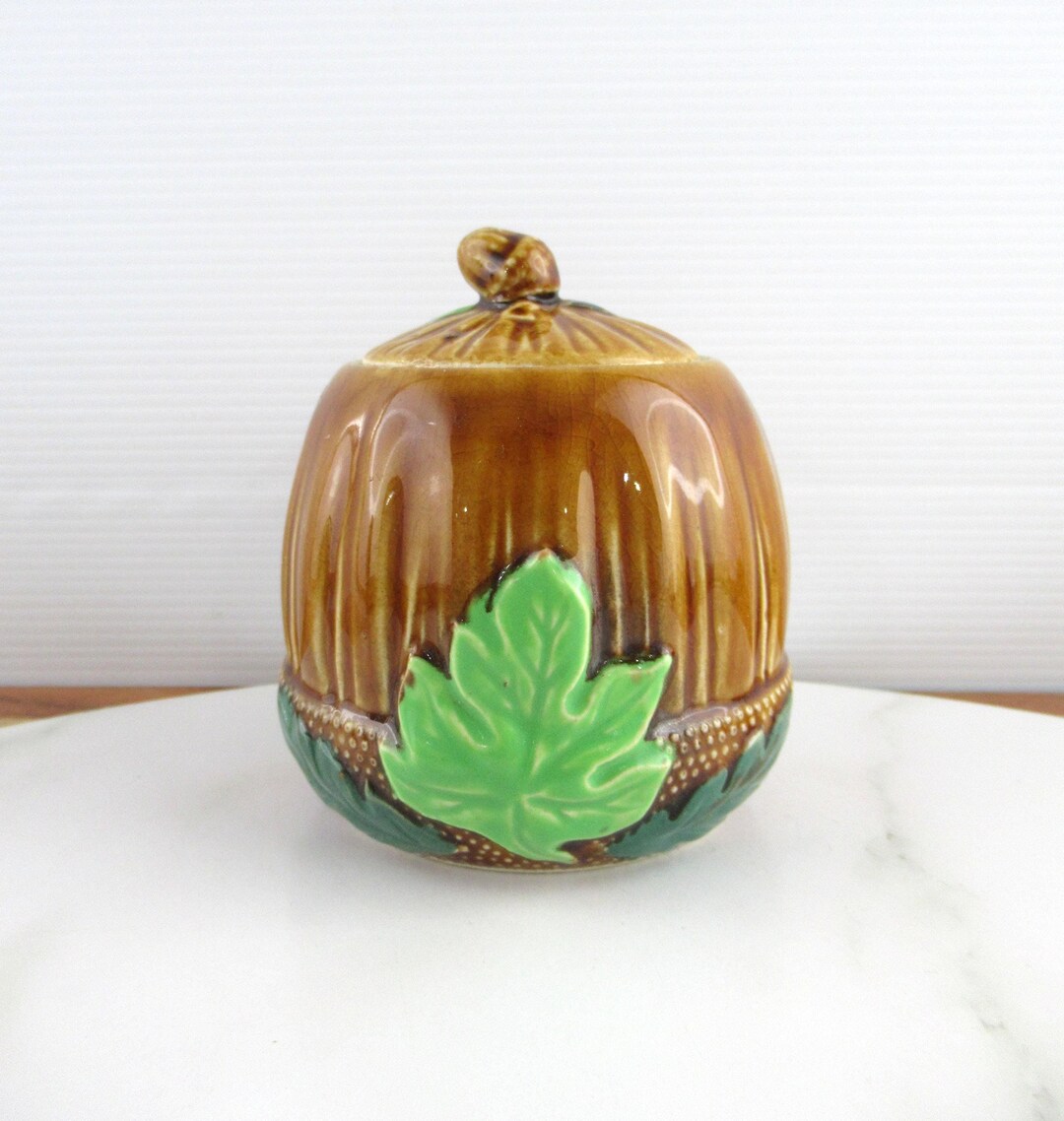 Vintage Acorn Shaped Lidded Pot With Spoon, Ceramic Jam Pot or Sugar ...