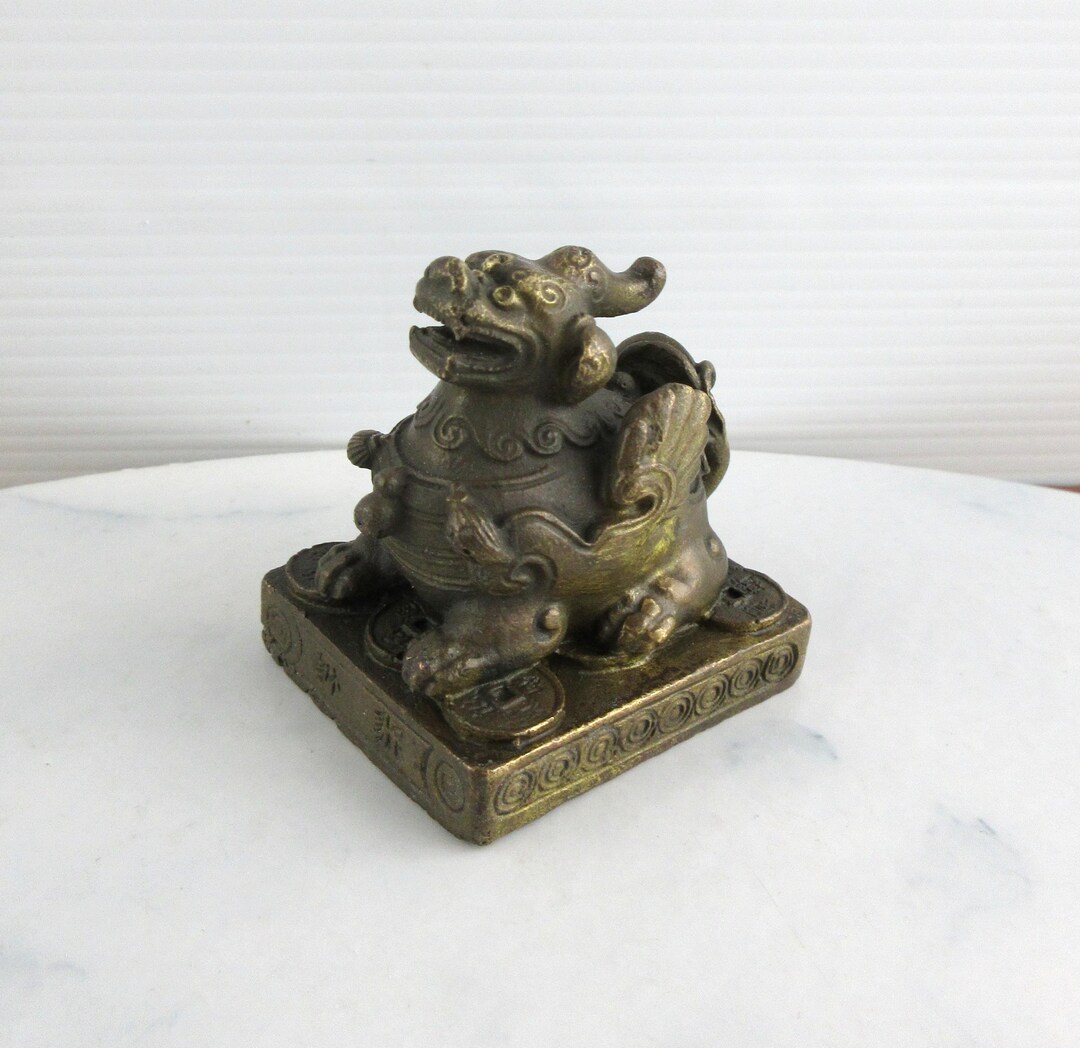 Small Vintage Heavy Brass Pixiu Figurine, Chinese Mythical Hybrid ...