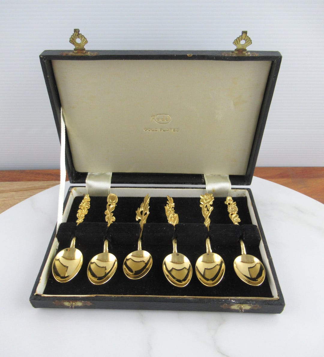 Vintage Set of Rodd Cutlery Gold Plated Teaspoons With Floral Handles ...