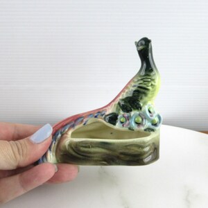Small Vintage KALMAR Pottery Pheasant Trinket Dish, Peacock Figurine ...
