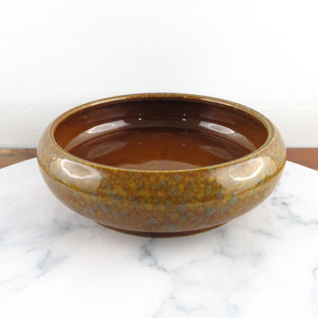 Vintage Mottled Brown Glazed Ceramic Planter Bowl, Shallow Pottery ...