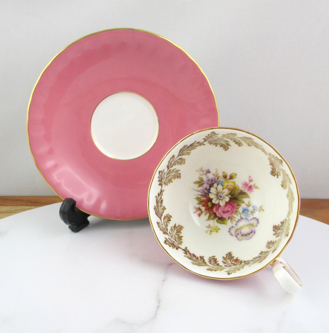 Vintage Aynsley Dusty Pink Tea Cup & Saucer Set With Floral Interior ...