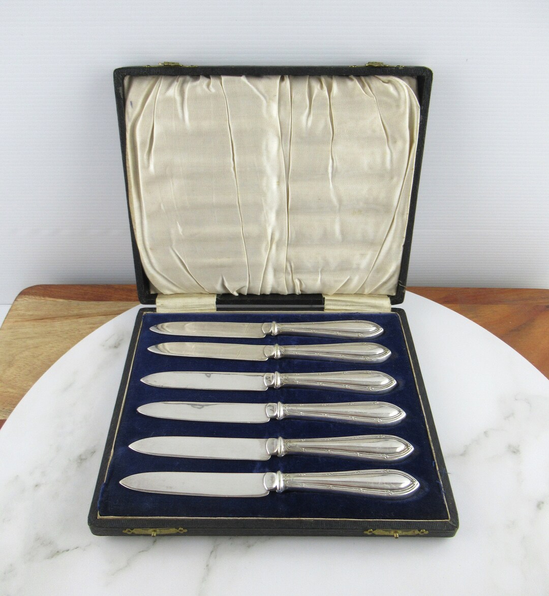 Set of 6 Vintage Silver Plated Tea Knives, Art Deco Boxed Flatware ...
