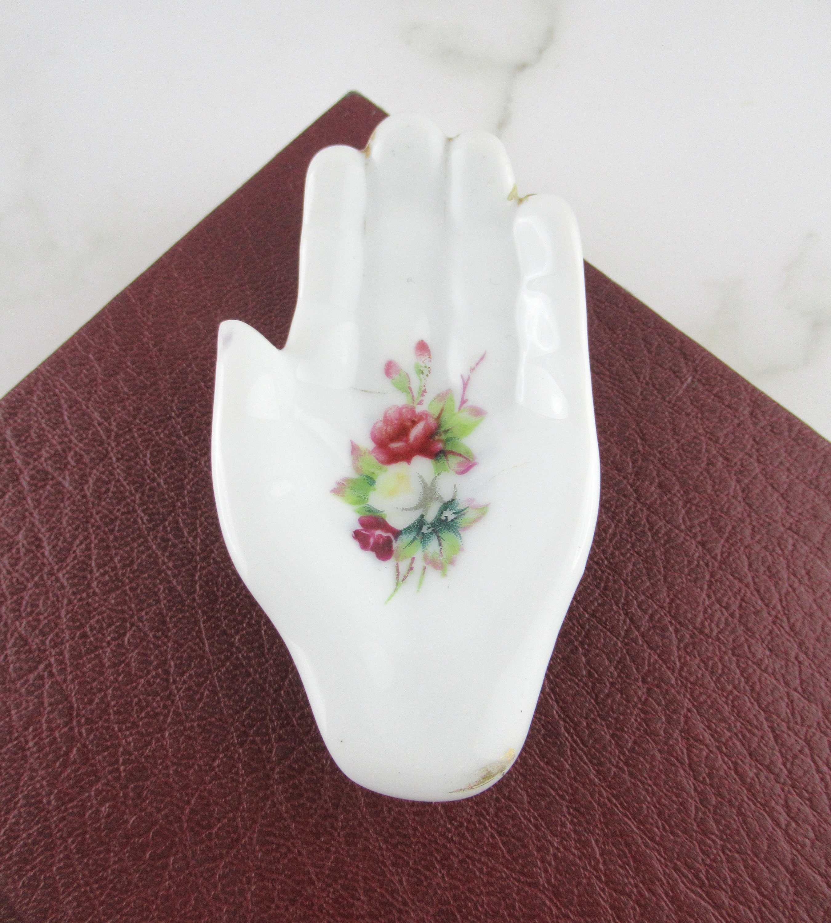 Small Vintage Hand Painted Ceramic Hand Shaped Ring Dish, Jewellery ...