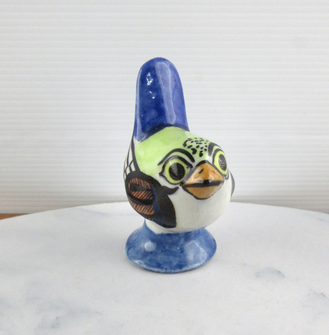 Vintage Ken Edwards Pottery Blue Wren Bird Figurine, Signed Guate Mayan ...