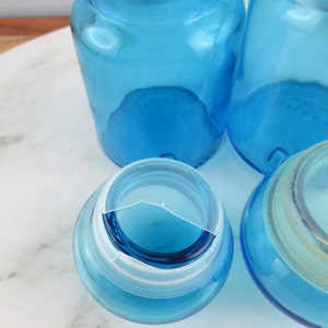 Pair of Small Vintage Blue Glass Storage Jar Canisters With Bubble Top ...