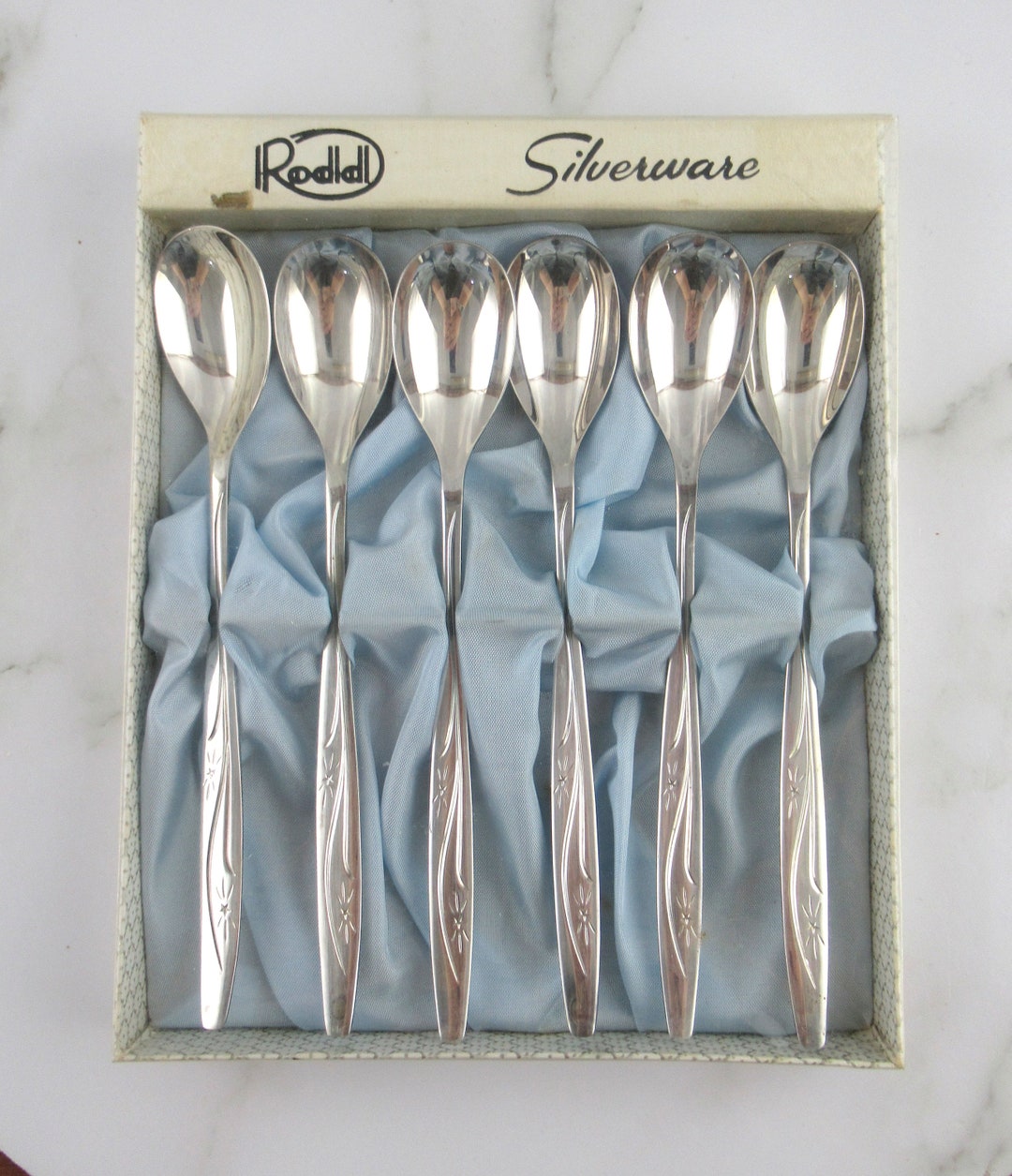 Vintage Set of 6 Rodd Silver Plated Parfait Spoons in Stardust Pattern ...