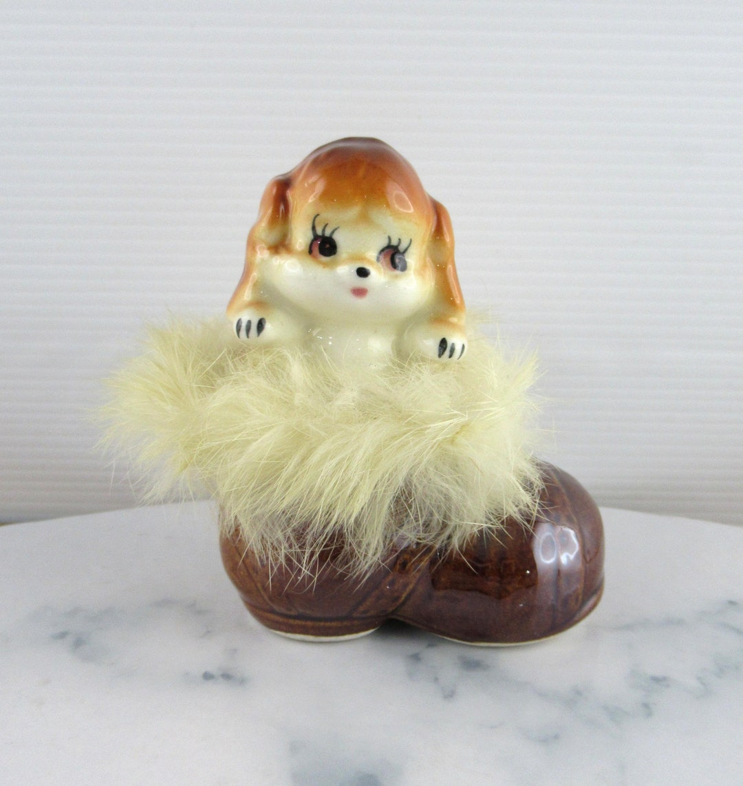 Vintage Ceramic Kitsch Puppy Dog in a Boot Pen or Pencil Holder, Cute ...