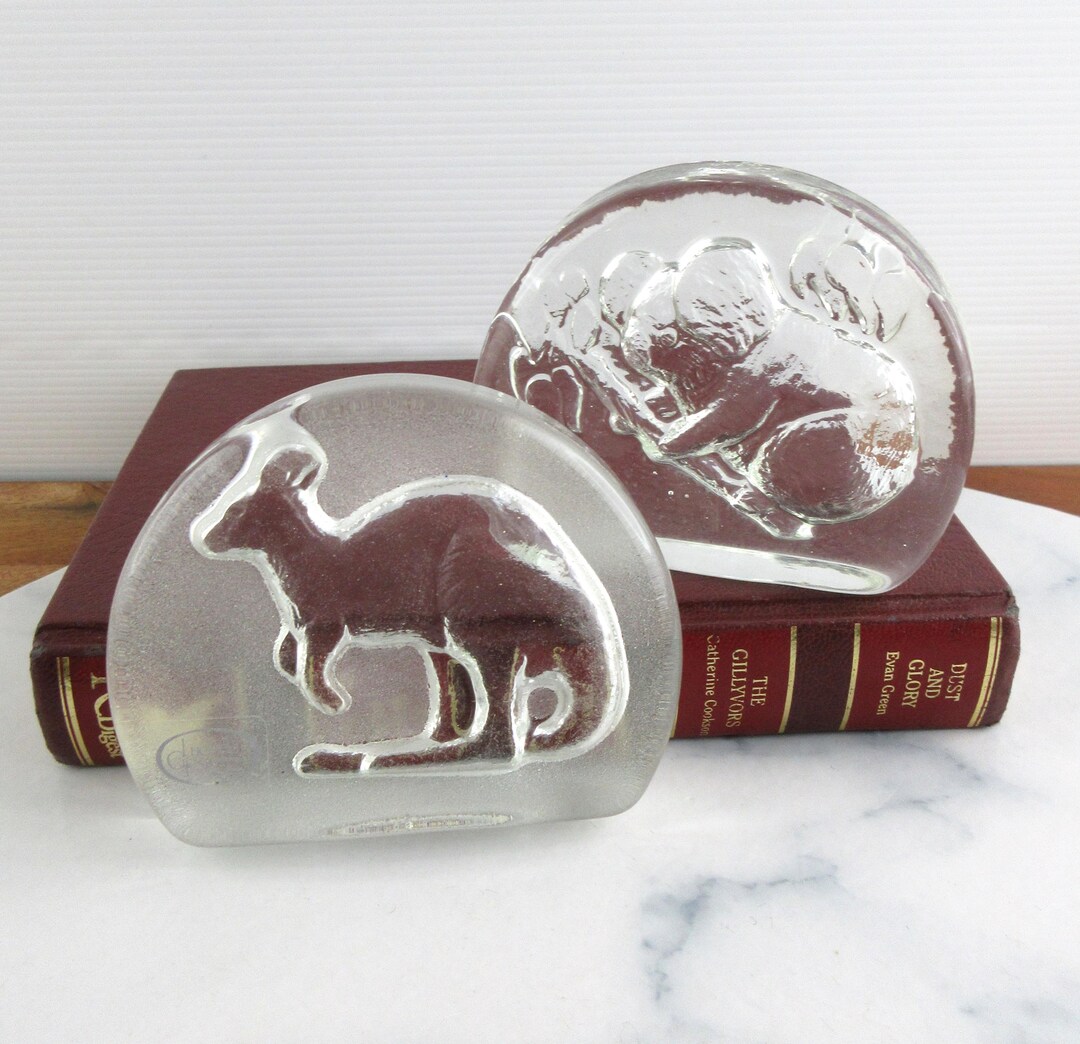 Two Beautiful Australian Animal Studio Glass Paperweights, Kangaroo ...