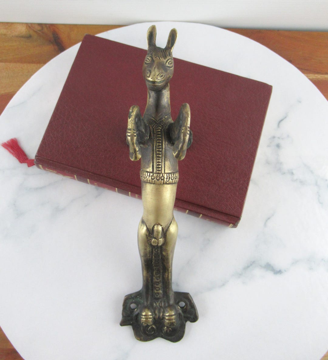 Large Vintage Brass Horse Shaped Door Handle Pull, Signed Kobom, Heavy ...