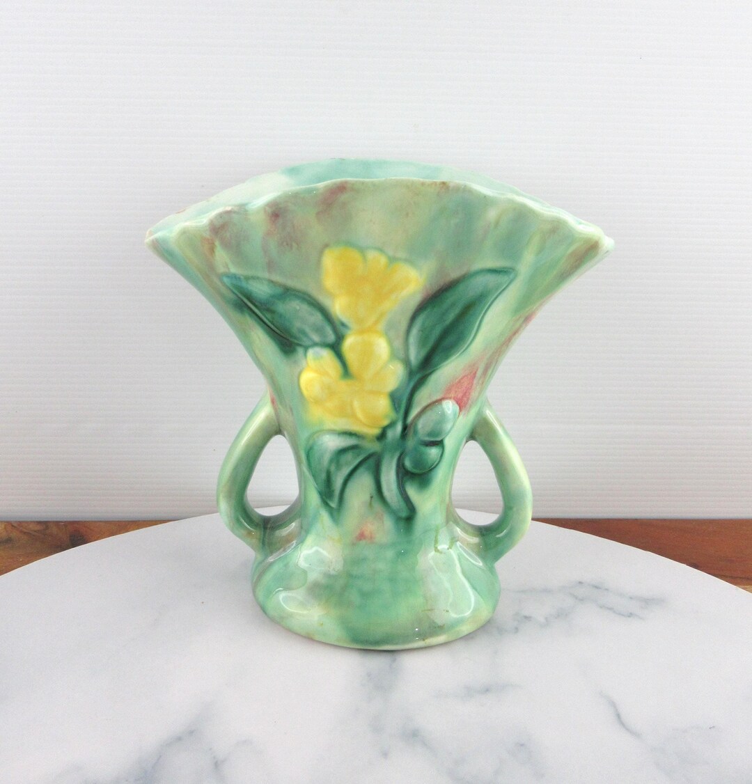 Vintage Art Deco Australian Pottery Vase , Green and Yellow Eucalyptus ...