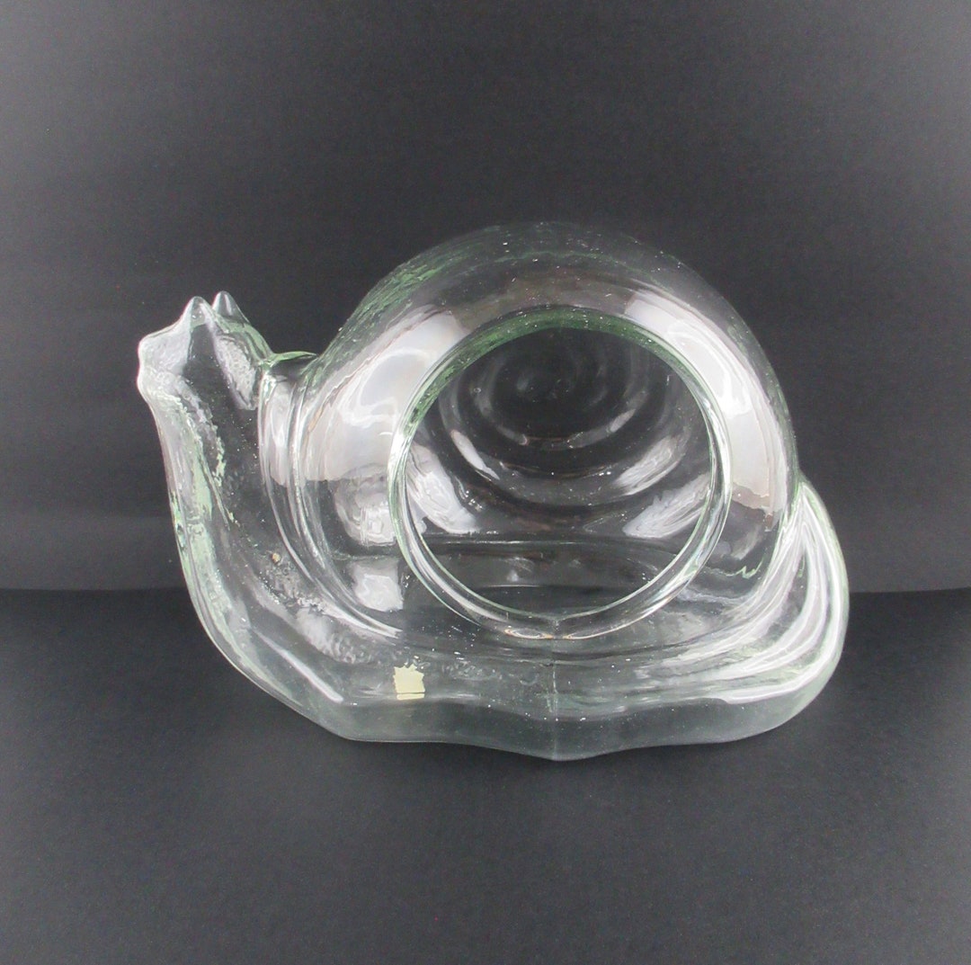 Large Vintage Clear Glass Snail Shaped Open Terrarium Planter, Made in ...