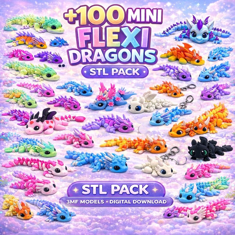 100+ Mini Flexi Dragons STL Pack, Articulated 3D Print Files (digital ...