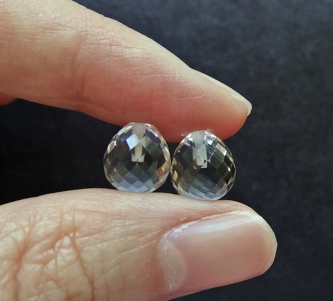 Rock Crystal Quartz Half Drilled Faceted Fat Bulb Drops 8x9 Mm One Pair ...