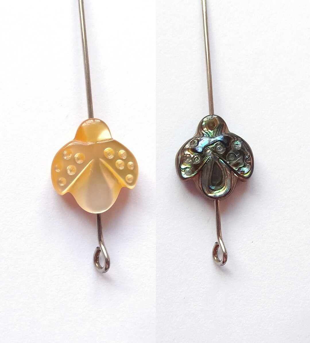 Yellow Mother of Pearl or Abalone Shell Carved Ladybird Ladybug Bead ...