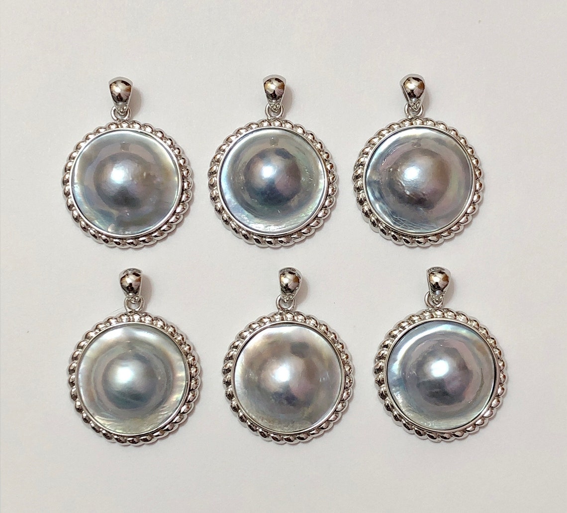 AA Grade Silver Mabe Pearl Round 925 Sterling Silver Textured Bezel ...